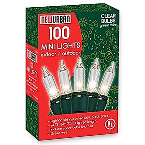 100 Christmas Mini Lights - 24.8 ft / 7.5m - 120V - Warm White Bulbs 2800K - Green Wire - 120V - End to End Connection - Indoor & Outdoor Use - Light Strings for Christmas Tree and New Year Decoration