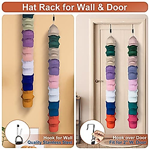 HYDERMUS Hat Rack 2 Pack for 32 Caps with Adjustable Height Over The Door Hat Organizer Metal Hat Holder with 32 Clips Hat Storage for Door and Wall