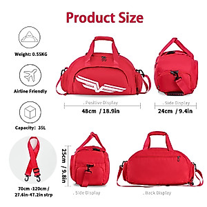 FIORETTO 30L Sports Gym Duffle Bag with Wet Pocket & Shoe Compartment, Water Repellent Weekender Hospital Overnight Bag for Women, Sports Holdall Backpack