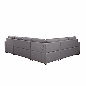 Eafurn U Shaped Sectional Pull Out Bed and Storage Chaise, Oversized Convertible Sleeper Detachable Cushion Back,Comfy Upholstered Sofa & Couch Sofabed for Living Room, Grey 6 Seater 123"