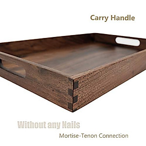 MAGIGO 20 x 12.5 Inches Medium Rectangle Black Walnut Wood Ottoman Tray with Handles, Serve Tea, Coffee or Breakfast in Bed, Classic Wooden Decorative Serving Tray