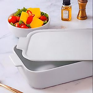 Unilives Ceramic Baking Dish with Lid, Casserole Dishes for Oven, 9x13 White Casserole Dish with Lid, Lasagna Pan Deep with Handles, for Casseroles Baking Roasted Vegetables, Microwave, Dishwasher Safe