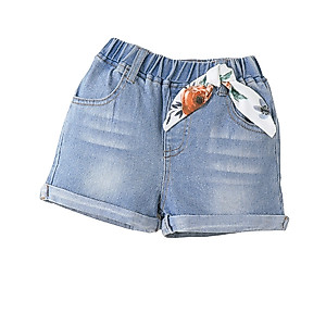 WINZIK Baby Girls Summer Spring Denim Shorts Toddler Kids Casual Elastic Waistband Short Pants Jeans Outfit Clothes 3-24M (9-12 Months, Style 2# Light Blue)