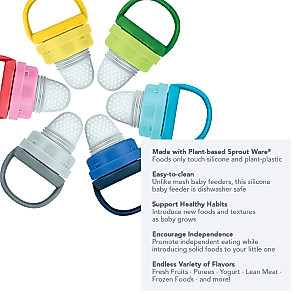 green sprouts Sprout Ware Plant-Plastic First Foods Feeder Made from Plants, Encourages Self-Feeding, Soft Silicone Bulb, Aqua