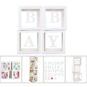 Baby Shower Balloon Boxes Decorations - Baby Boxes with 27 Letters,4pcs Transparent Baby Blocks for Gender Reveal,Wedding，Grad Decorations,Boy Girl Birthday Party Decorations, DIY Name Combination