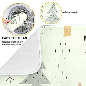 Red Yellow Christmas Cartoon Trees Memory Foam Dish Drying Mat Drying Mat For Kitchen Counter Drain Matt Dish Dryer Cloth 16 x 18 Inches