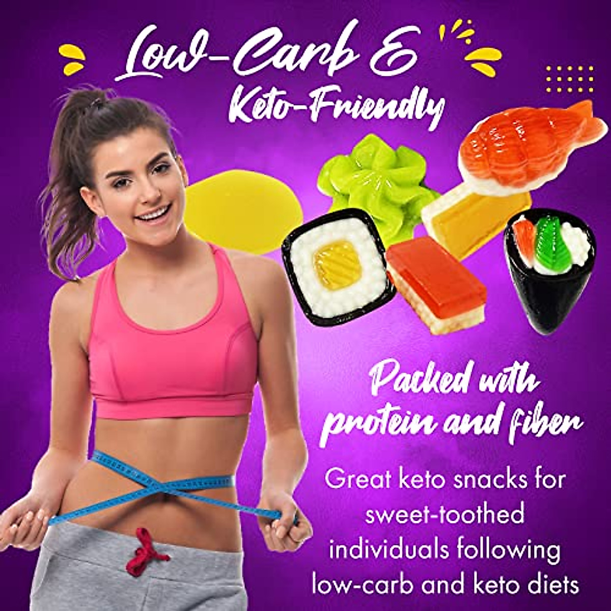 Fusion Select 2 Packs 22 Pieces Keto-Friendly Sushi Bento Gummies - Healthy Low Carb Sugar Free Snack Candies - Chewy Bites Sweetened with Allulose - Desserts High in Protein & Fiber - Total 44 Pieces