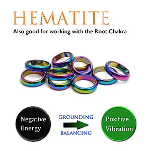 Morchic 10Pcs Rainbow Hematite Stone Band Rings for Women Men Unisex, 6mm Thick (Pack of Mixed Size)