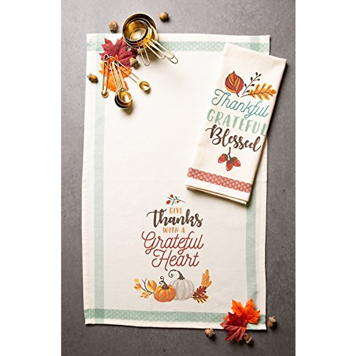 DII Fall Kitchen Towels for Kitchen Decorative Cotton Dish Towel Set, 18x28, Grateful Heart, 2 Count