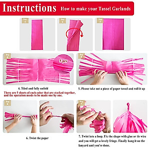 Pink Tassel Garland 20 Pcs, Tissue Paper Tassels Garland Banner for Party Birthday Wedding Decoration Baby Shower Table Decor Balloon Tails