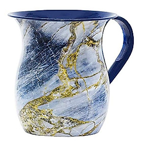 Stainless Steel Netilat Yadayim Cup – Blue and Gold Stone Painted Design - Looks Like Ceramic - Rust, Break and Crack Proof Negel Vasser Cup - Judaica Gift Collection by The Kosher Cook