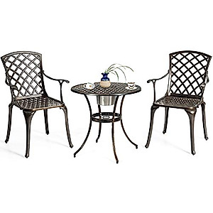 Giantex Patio Chairs Set of 2, Outdoor Dining Chairs Cast Aluminum, Durable Solid Legs, Bistro Chair w/Hollow Seat Back, Antique Armchairs for Lawn Porch Garden Backyard Poolside Deck