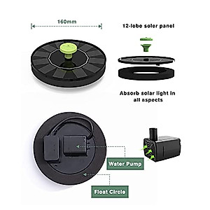 Xinhong Solar Fountain or Bird Bath, 1W Solar Bird Bath Fountains Pump with 10 Nozzles, 5.1" Mini Solar Powered Water Fountain Outdoor Watering Submersible Pump for Garden, Ponds, Pool, Fish Tank