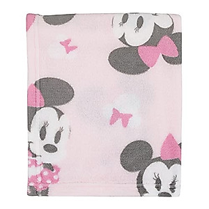 Disney Minnie Mouse Pastel Pink, White and Black Bows and Icons Super Soft Baby Blanket