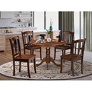 East West Furniture HLDL5-MAH-W 5 Piece Kitchen Table Set for 4 Includes a Round Dining Table with Pedestal and 4 Dining Room Chairs, 42x42 Inch, Mahogany