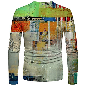 Mens Bee Tops Fashion Hip Hop Long Sleeve Graphic T-Shirt Casual Colorful Tie Dye Pullover Top All Over Print Tee Shirt Khaki