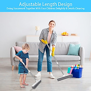 YFJQTZX Push Broom Pet Hair Removal Broom with Squeegee, Soft Silicone Bristle Broom with 47" Adjustable Long Handle, Non Scratch Carpet Sweeper Brush for Cat/Dog Hair Hardwood Tile Windows