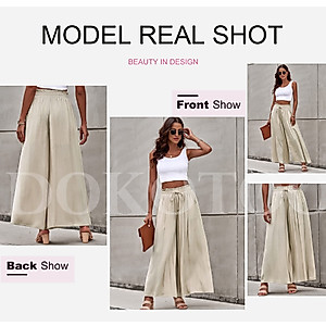 Dokotoo Women Beach Fashion High Waist Drawstring Wide Leg Long Pants with Pockets Casual Loose Breathable Lounge Yoga Trousers Ladies Beach Vacation Clothes for Women Beige XL