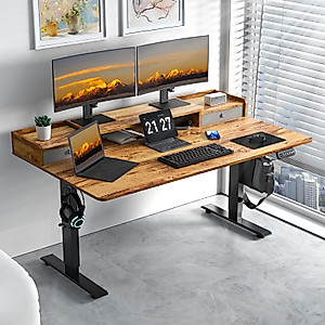 ExaDesk 63×30 Inch Electric Standing Desk with 2 Drawers, Adjustable Height Widened Stand Up Desk with Storage Shelf, Sit to Stand Ergonomic Workstation for Home Office