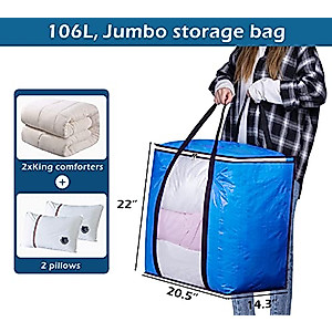 MISSLO Waterproof Large Blanket Storage 106L Heavy Duty Moving Bags with Zippers and Reinforced Handles for Comforter, Pillow, bedding, Quilt, Duvet, Carrying, Travelling, College Dorm, Clothes Organizer Pack Supplies 3 Packs