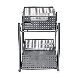 Mind Reader Cabinet, Mesh Storage Baskets Organizer, Home, Office, Kitchen, Bathroom, One Size, Silver 2 Tier Heavy Duty