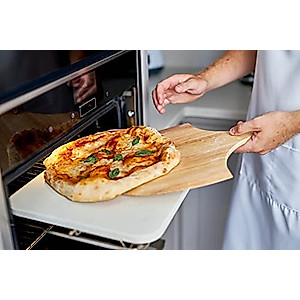 HANS GRILL PIZZA STONE | Rectangular Pizza Stone For Oven Baking & BBQ Grilling With Free Wooden Peel | Extra Large 15 x 12" Inch Durable Cordierite Cooking Stone.