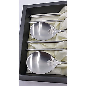 Korean Chopsticks Spoon 2 Set - METAL STAINLESS STEEL -Printed Hangul Characters (Hangul-Silver)