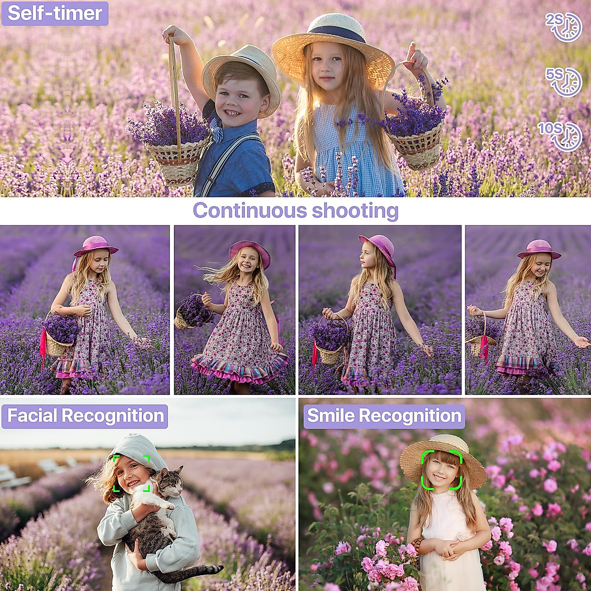 AUTPIRLF Digital Camera for Kids, 1080P Mini with Lanyard 44MP Point and Shoot Camera, Anti-Shake Vlogging 16X Zoom, Small Boys Girls Teens Students(Purple) (DC403)