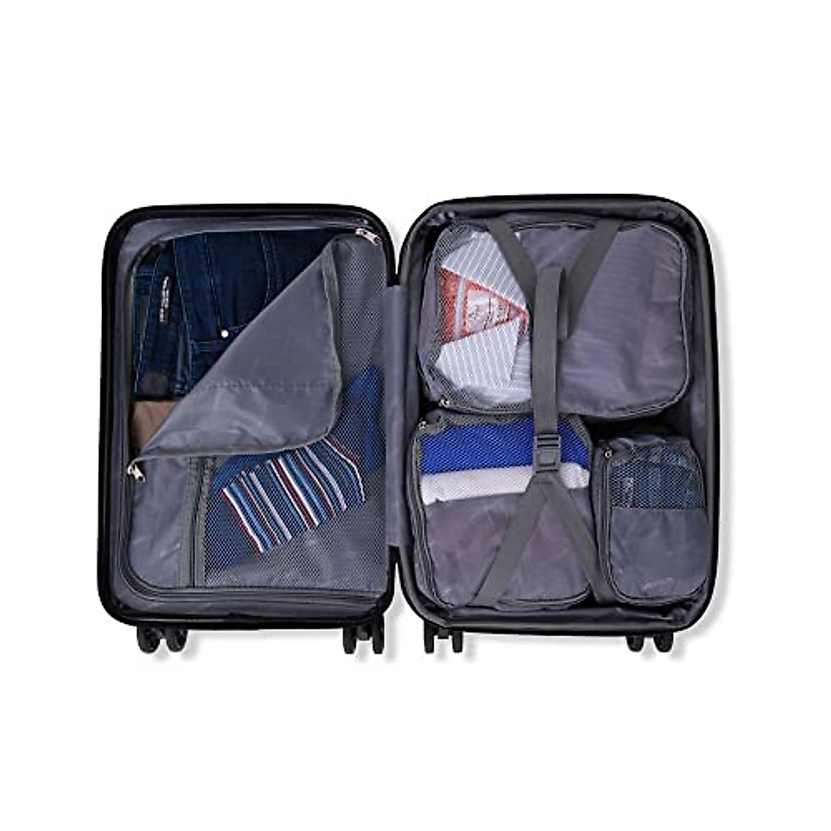 NONSTOP NEW YORK Luggage Expandable Spinner Wheels hard side shell Travel Suitcase Set 3 Piece (Black, 3-Piece Set (20/24/28) W/Power Bank)