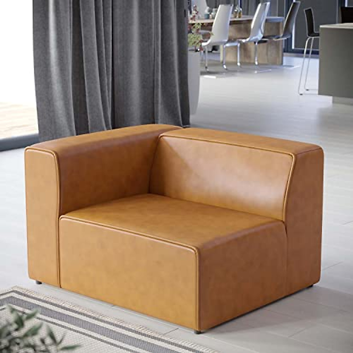 Modway Mingle Vegan Leather Sectional Sofa Left-Arm Chair, Tan