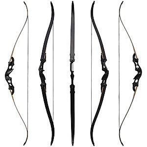 Black Hunter Recurve Bows Bow and Arrow for Adults Hunting Bow Archery Bow Longbow 60" 20-55 lbs Right Hand Aluminium Alloy Riser with Mixed Carbon Arrows for Outdoor Shooting Competition (50 lbs)