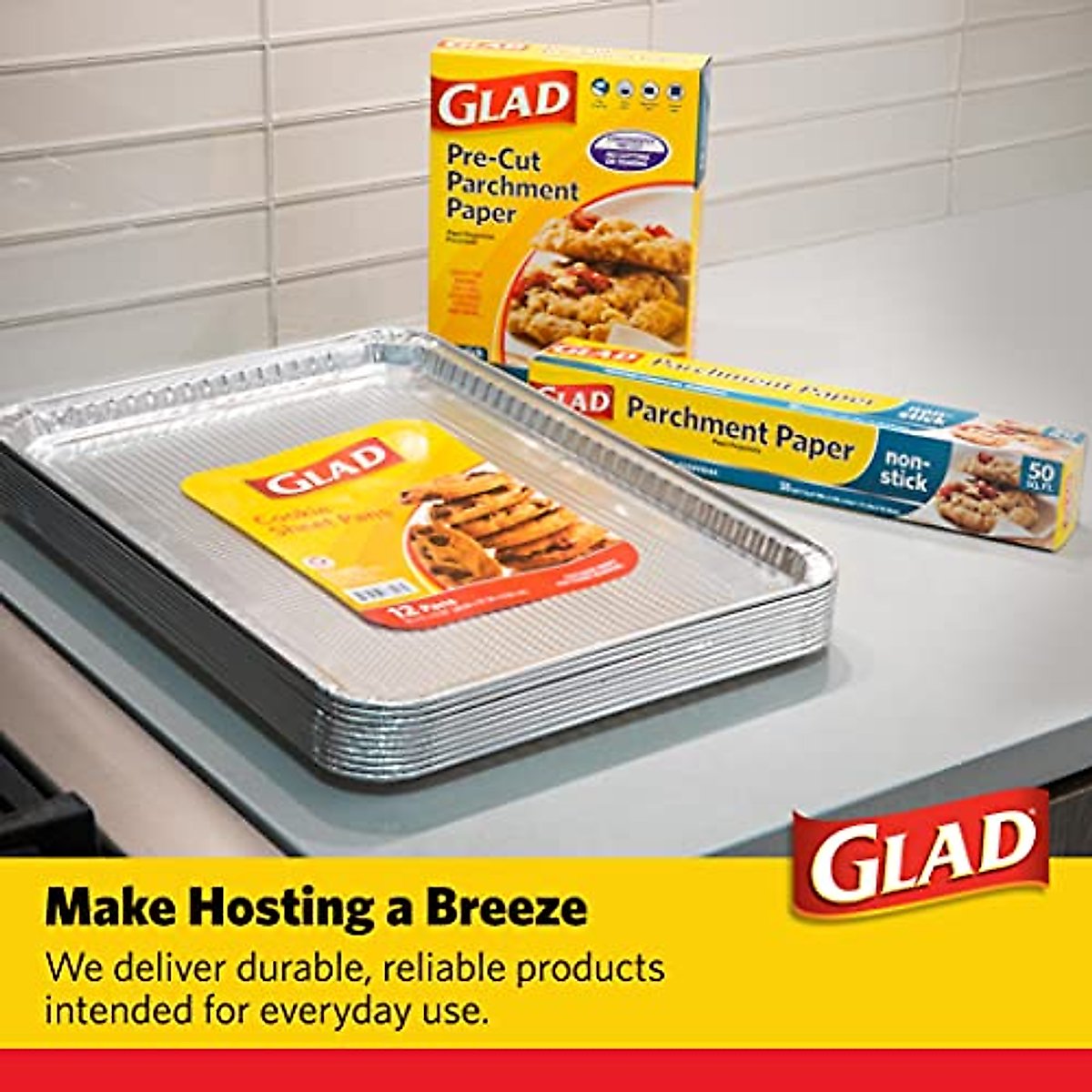 Glad Disposable Bakeware Aluminum Rectangular Cookie Sheets for Baking and Roasting, 12 Count | 16" x 11" x 0.25" - Textured Sheet for Easy Removal, Made from Recyclable Aluminum