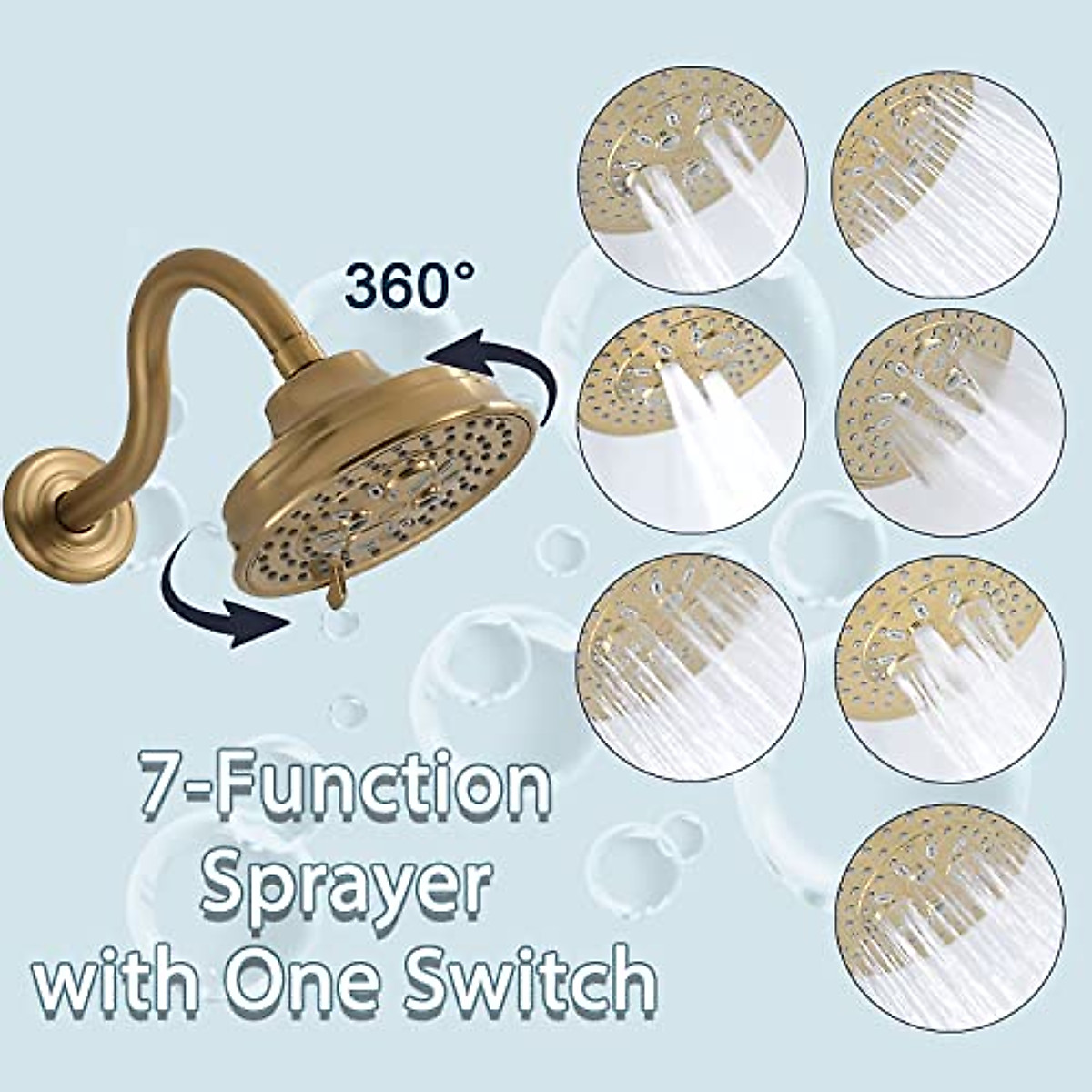Bathroom Shower Only Faucet with Valve Brushed Gold, DAYONE Wall Mounted Shower Fixtures Complete Mixer, Single Function Shower Trim Kit Set, DAY152BTG