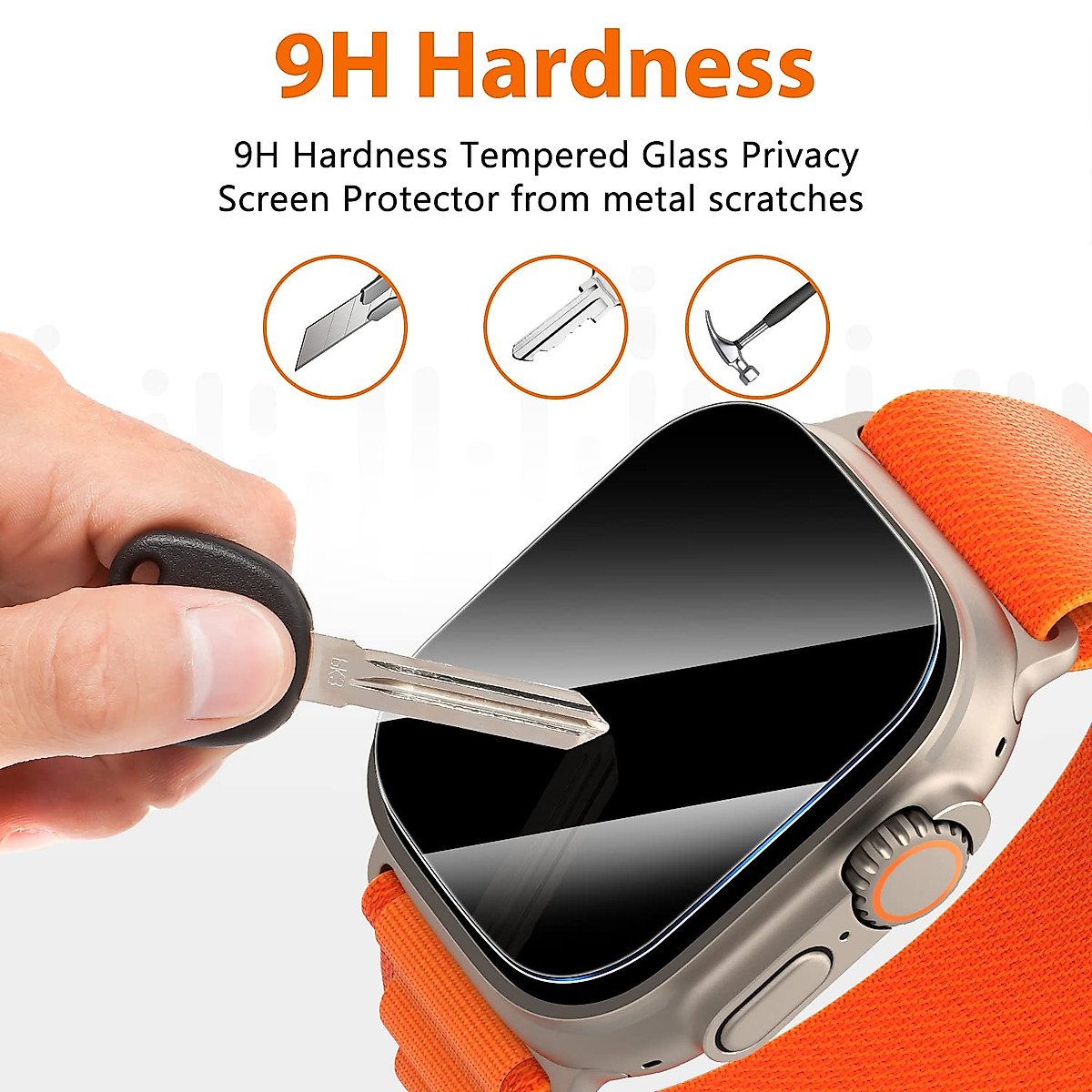 UniqueMe Privacy Screen Protector for Apple Watch Ultra 2 / Apple Watch Ultra 49mm - Tempered Glass Military-Grade Shockproof Case-Friendly Anti-Scratch Bubble-Free Cover for iWatch Ultra, 4 Pack