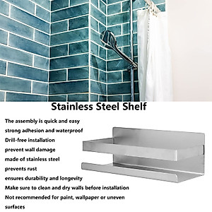 Bathroom Shower Shelf, Adhesive Shower Organizer Shower Caddy Rack Wall Mounted Kitchen Shelf Metal Rectangular Shelf Floating Shelves