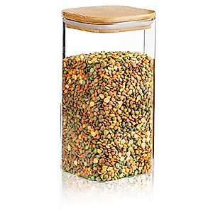 Glass Kitchen Canisters with Airtight Bamboo Lids - Kitchen Organization and Food Storage Glass Jar for Candy, Cookie, Rice, Sugar, Flour, Pasta, Nuts.