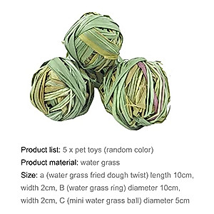 leasote 5Pcs Rabbit Toys - Guinea Pig Chew Grass, Grass Ball Made of Natural Timothy Hay Rabbit Dental Care Food Suitable for Guinea Pigs Rabbit Chinchilla Hamster Gerbils A