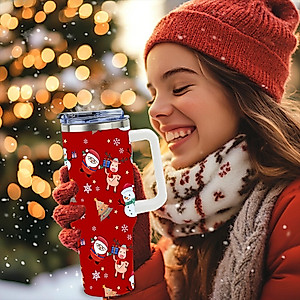 Personalized Christmas Tumbler - Custom 40 Oz Tumbler with Handle Straw Lid,Customized Name Insulated Xmas Tumbler Coffee Mug Stainless Steel Travel Mug, Gifts for Women Men Christmas Gift