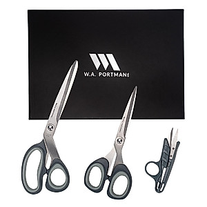 WA Portman 3 pc Fabric Scissor Set - 3 Pack Sewing Scissors for Fabric Cutting - 1 Pair Large Fabric Scissors - 1 Pair Medium Fabric Shears - 1 Pair Thread Scissors Thread Snips - Tailor Scissors