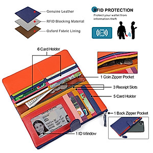 IVESIGN Wallets for Women RFID Blocking Credit Card Phone Holder Organizer Large Capacity Genuine Leather Wallets Checkbook Wallet Clutch Wallet Ladies Blue