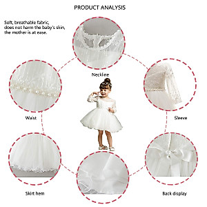 Happy Cherry Baby Girls Long Sleeves Tulle Tutu Dress Christening Baptism Gowns Size 12M - White