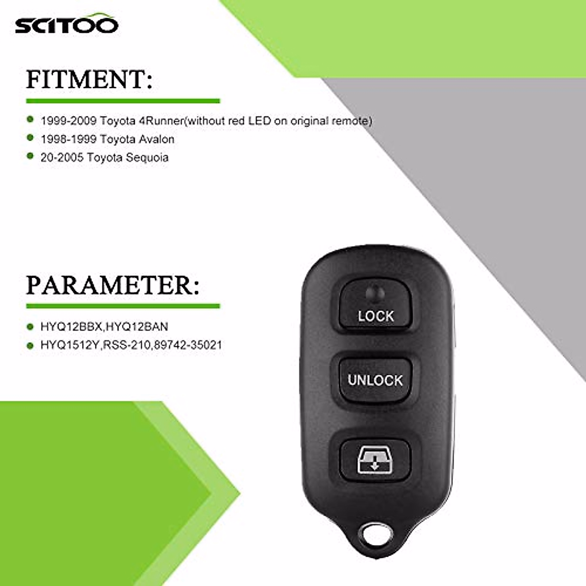 SCITOO 2pcs 4 Buttons Keyless Entry Remote Control Key Fob Clicker Transmitter SHELL Replacement fit for 2001-2008 Toyota Sequoia 1999-2009 Toyota 4Runner 1998-1999 Toyota Avalon FCC HYQ12BAN