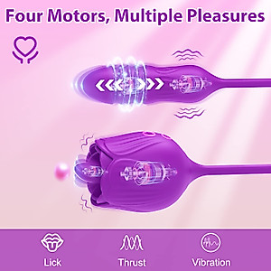 Rose Sex Stimulator for Woman, Tongue Licking Rose Toy Thrusting Anal Butt Plug with 4 * 10 Modes, Vlatne 4 in 1 Clitoral Vibrator Nipple Susker, Adult Sex Toys & Games, Sex Toys for Women Pleasure…