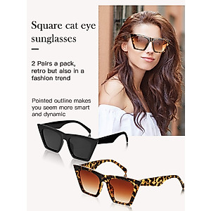 2 Pair Vintage Square Cat Eye Sunglasses Women Retro Trendy Cateye Sunglasses