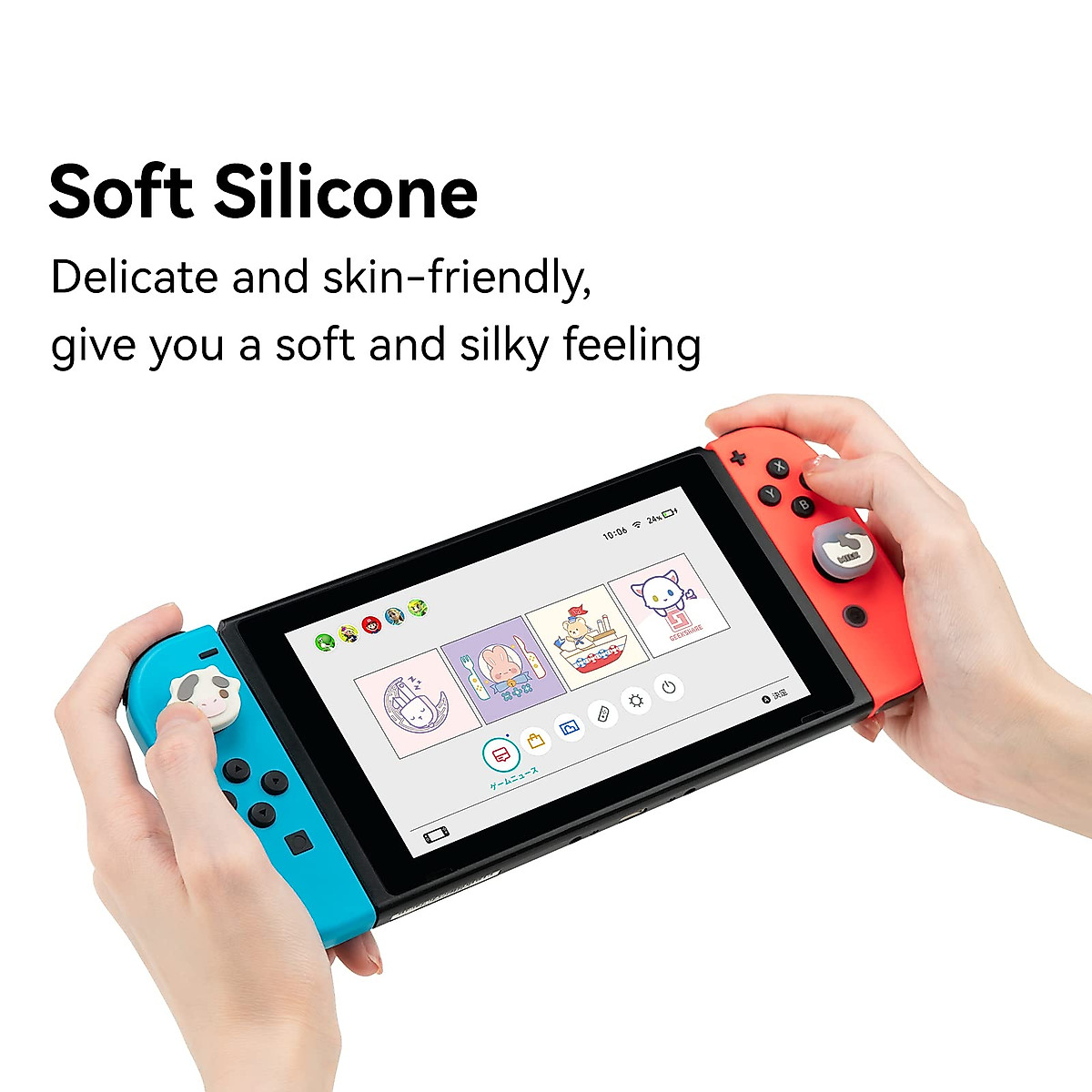 GeekShare Cute Silicone Joycon Thumb Grip Caps, Joystick Cover Compatible with Nintendo Switch/OLED/Switch Lite,4PCS - Dairy Cow