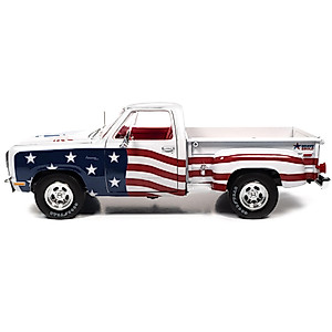 1980 D150 Adventurer Pickup Truck White with American Flag Graphics and Red Interior 1/18 Diecast Model Car by Auto World AW310