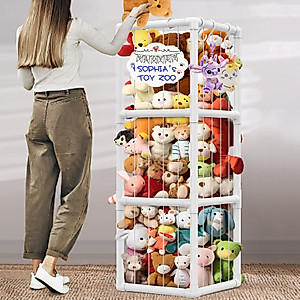 Extra Large Stuffed Animal Storage Zoo Stuffed Animal Holder for Corner Organizer, Space Save Vertical Toy Storage with Elastic Band and Bottom Net, for Kids Nursery Playroom Bedroom Toy Organizer