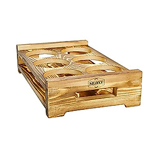 Mloxy Whiskey Glass Server Universal | Drink Carrier Six Glass Holder| Rustic Wood Bar Serving Tray | Server Tray for Home & Bars | 13.5x8x3” Bar Tray | Whiskey Serving Tray | Drink Caddy