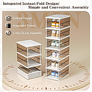 Shoe Box Organizer 6-Tier- No-Assembly, One-Piece Design, Magnetic Clear Doors, Compact Foldable & Space-Saving, Ideal for Sneaker Display & Everyday Footwear, Dimensions 11.3"x15"x45.7" - Clear White