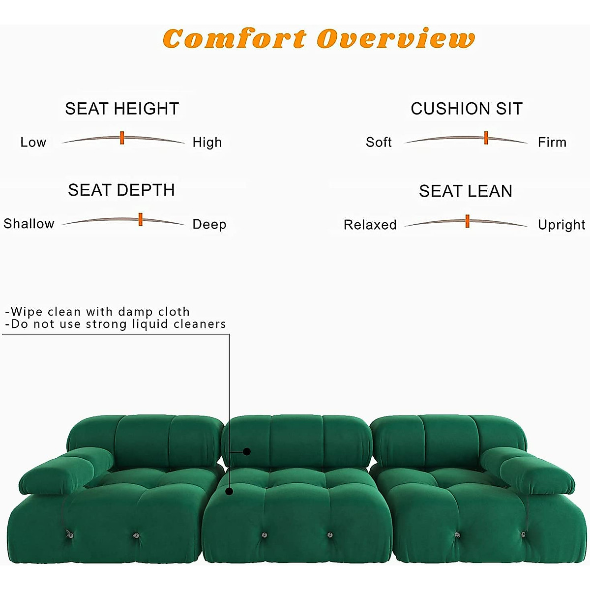 TIFLON Modular Sectional Sofa,Minimalist Velvet Sofas Couches, Modern Convertible Couch 3 Seats Living Room Sofa Sets for Office Apartment,104"(Green)